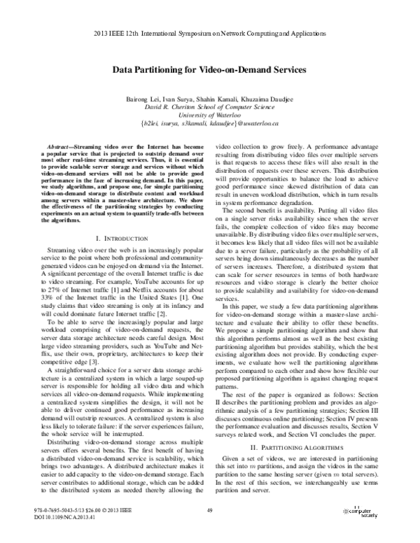 (PDF) Data Partitioning for Video-on-Demand Services