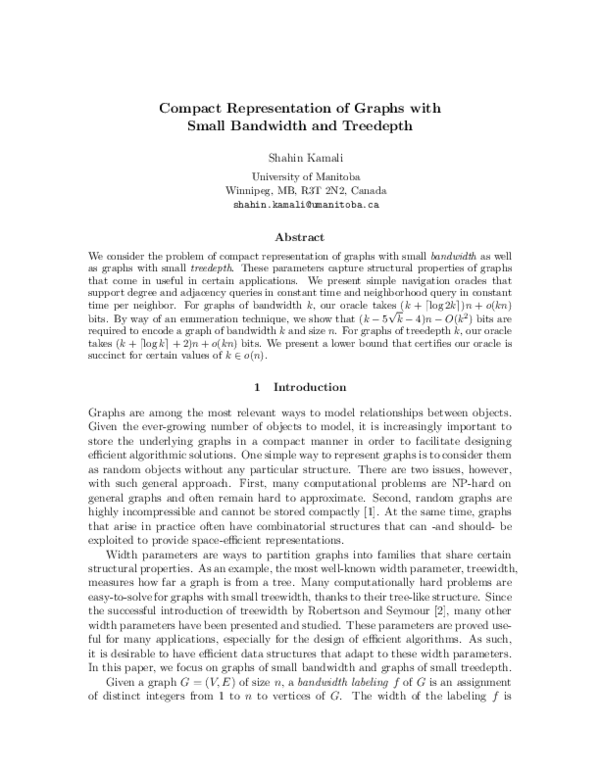 (PDF) Compact Representation of Graphs with Small Bandwidth and Treedepth