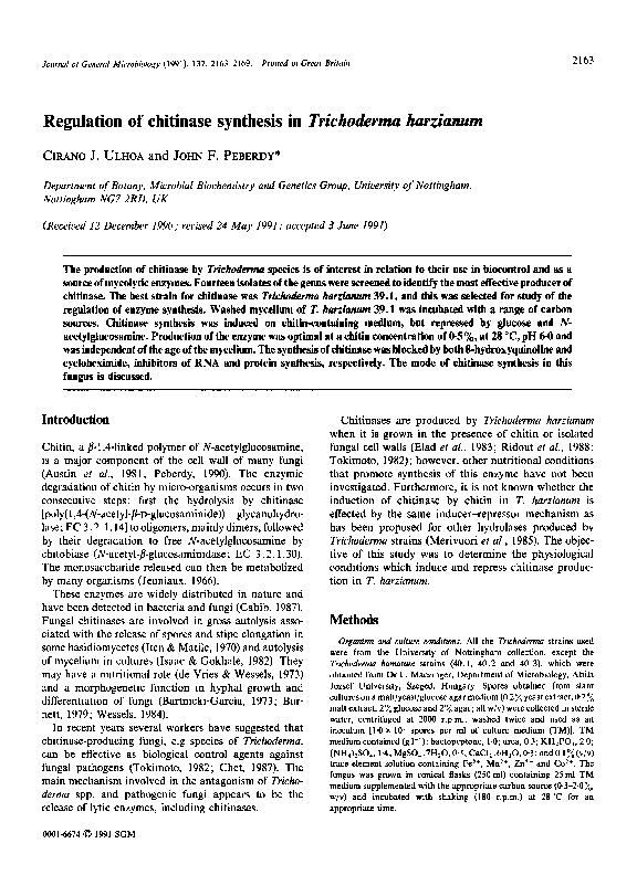 (PDF) Regulation of chitinase synthesis in Trichoderma harzianum