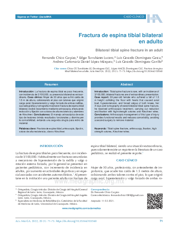 (PDF) Fractura de espina tibial bilateral en adulto