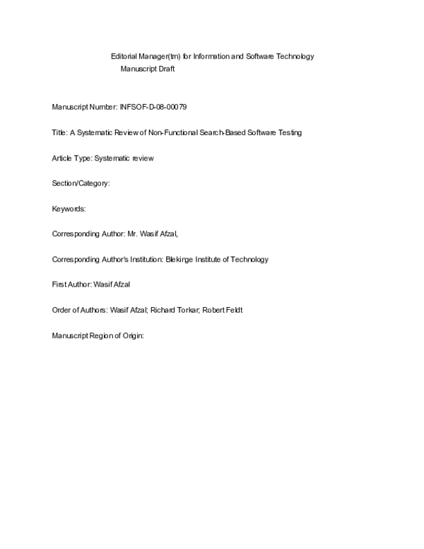 (PDF) A Systematic Review of Non-Functional Search-Based Software Testing