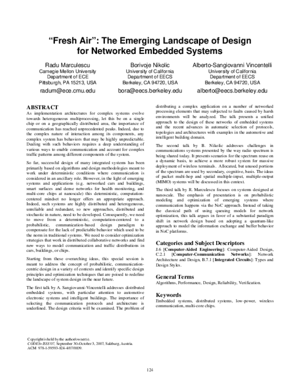 (PDF) fresh air": The emerging landscape of design for networked embedded systems