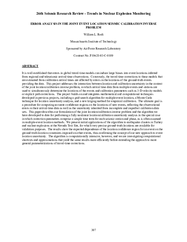 (PDF) Error Analysis in the Joint Event Location/Seismic Calibration ...