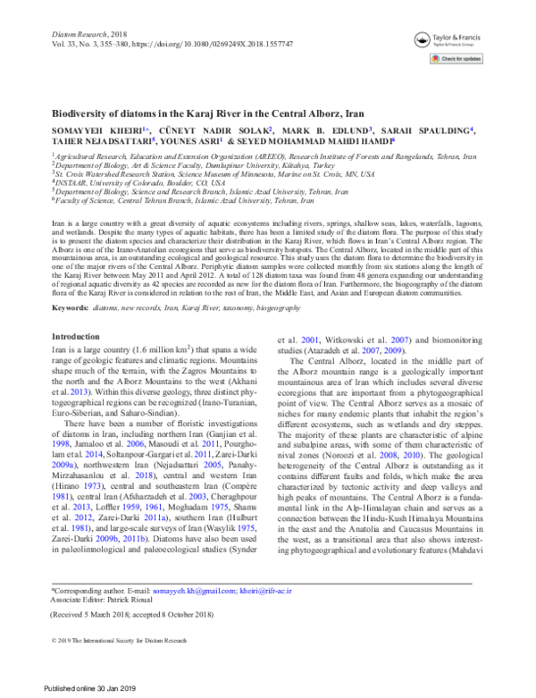 (PDF) Biodiversity of diatoms in the Karaj River in the Central Alborz ...
