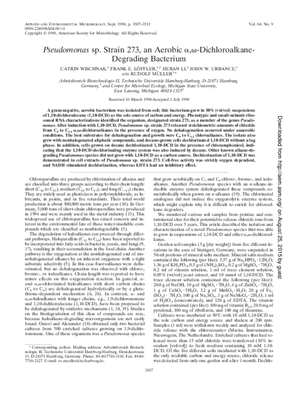 (PDF) Pseudomonas sp. strain 273, and aerobic Î±,Ï-dichloroalkane ...