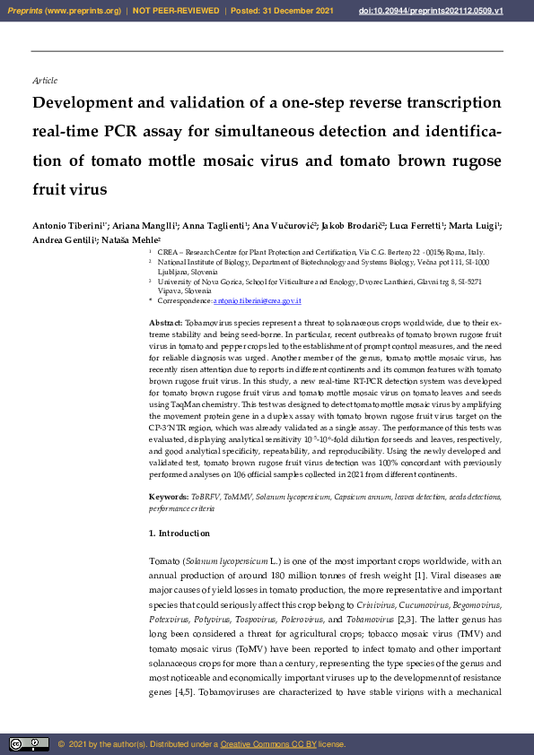 (PDF) Development and Validation of a One-Step Reverse Transcription Real-Time PCR Assay for ...