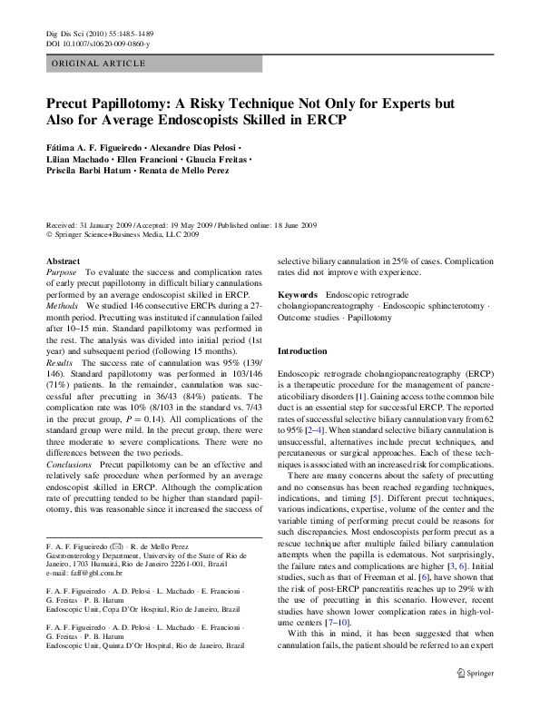 (PDF) Precut Papillotomy: A Risky Technique Not Only for Experts but ...