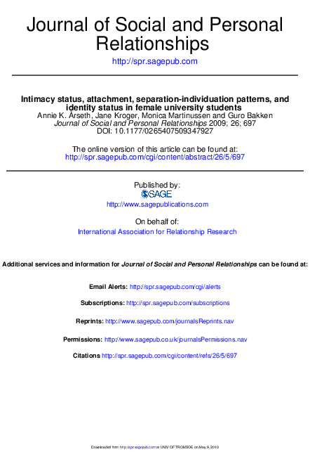 (PDF) completed the Intimacy Status Interview, the Relationship ...