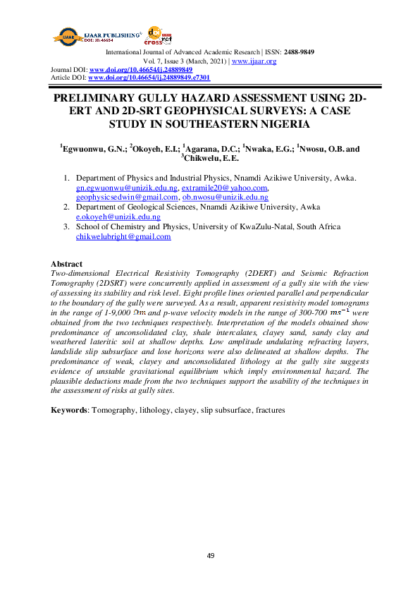 (PDF) Preliminary Gully Hazard Assessment Using 2D-ERT and 2D-SRT ...