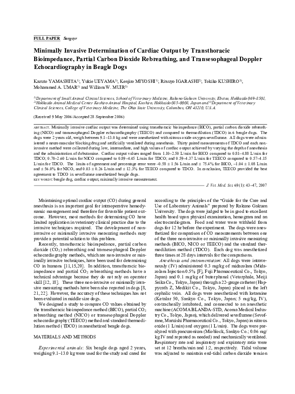 (PDF) Minimally Invasive Determination of Cardiac Output by ...