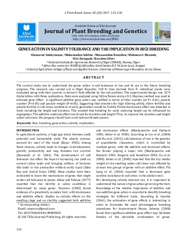(PDF) Journal of Plant Breeding and Genetics GENES ACTION IN SALINITY ...