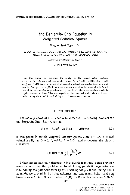 (PDF) The Benjamin-Ono equation in weighted Sobolev spaces