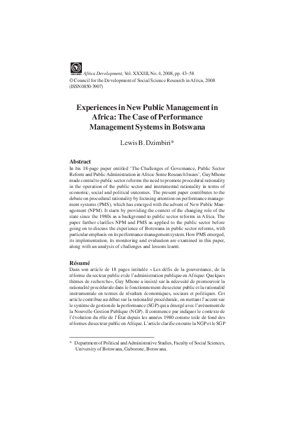 (PDF) Experiences in New Public Management in Africa: The Case of ...