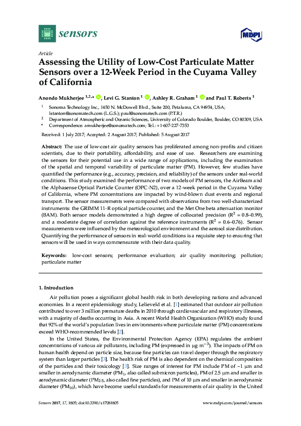 (PDF) Assessing the Utility of Low-Cost Particulate Matter Sensors over ...