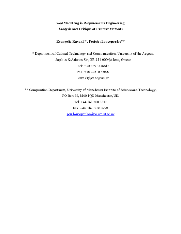 (PDF) Goal Modeling in Requirements Engineering