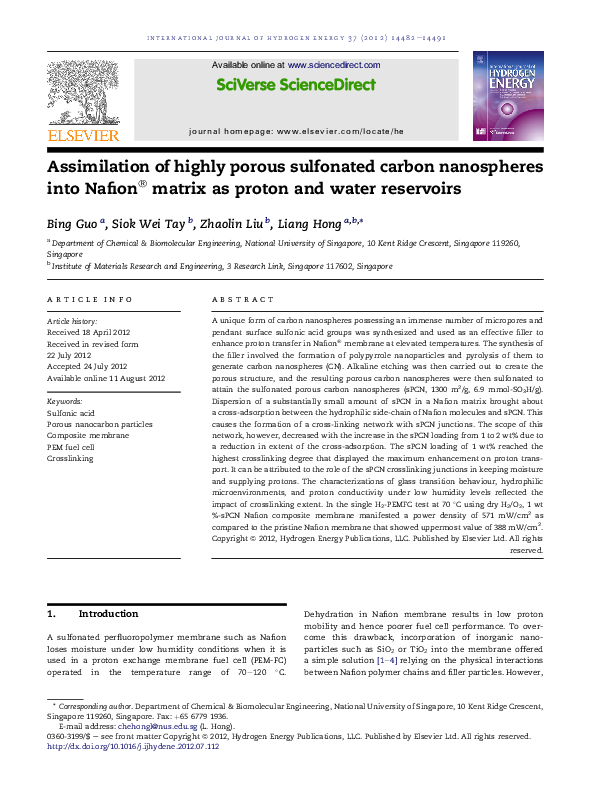 (PDF) Assimilation of highly porous sulfonated carbon nanospheres into ...