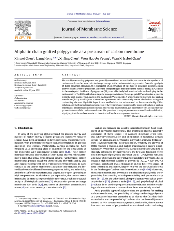(PDF) Aliphatic chain grafted polypyrrole as a precursor of carbon membrane