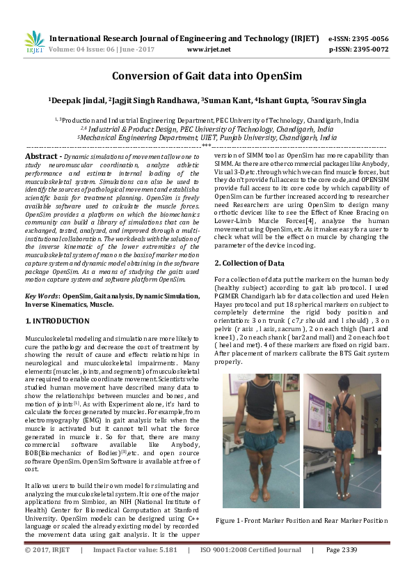 (PDF) Conversion of Gait data into OpenSim