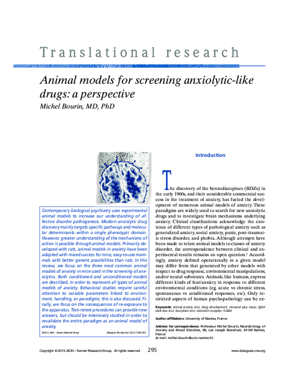 (PDF) Animal models for screening anxiolytic-like drugs: a perspective