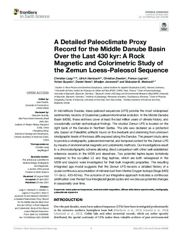 (PDF) A Detailed Paleoclimate Proxy Record for the Middle Danube Basin ...