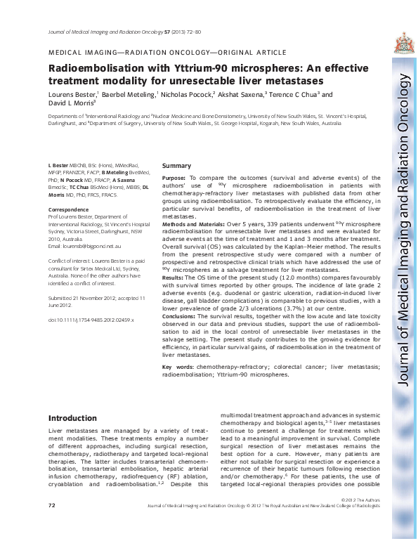 (PDF) Radioembolisation with Yttrium-90 microspheres: An effective treatment modality for ...