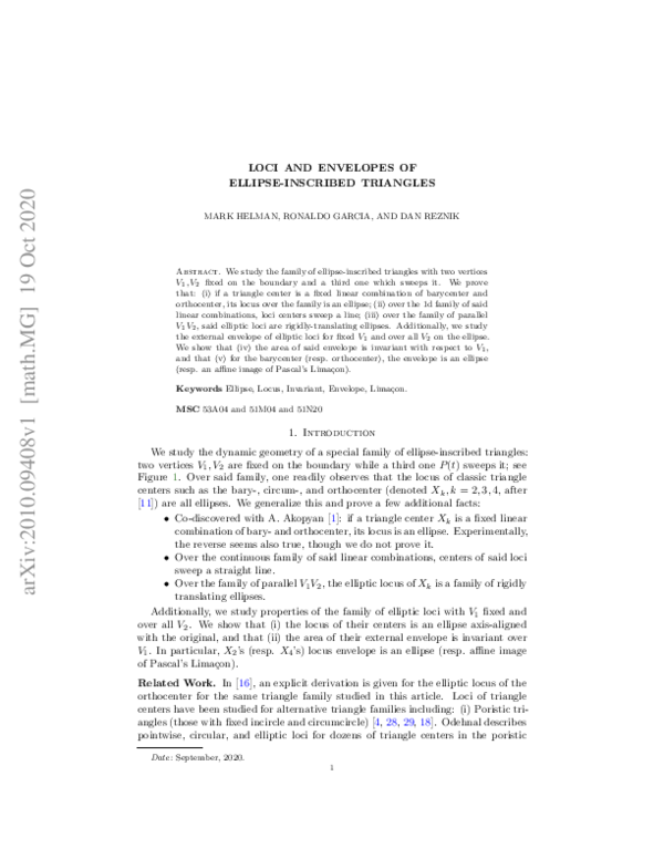 (PDF) Loci and Envelopes of Ellipse-Inscribed Triangles