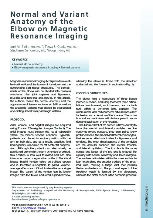 (PDF) Normal and variant anatomy of the elbow on magnetic resonance imaging