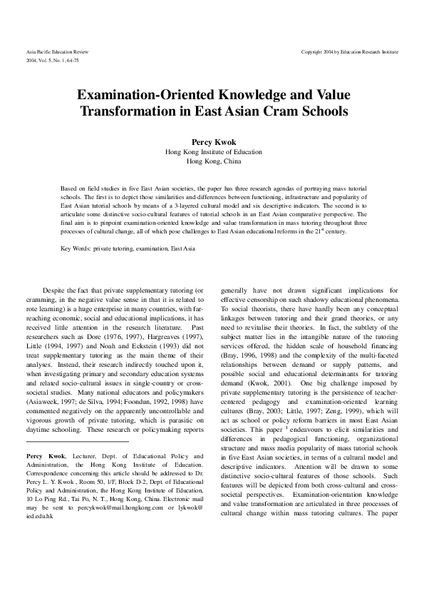(PDF) Examination-Oriented knowledge and value transformation in East ...