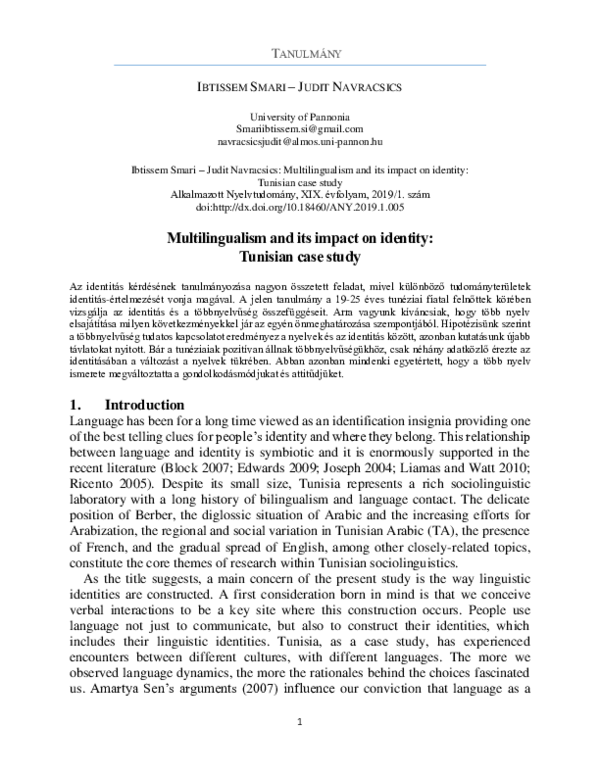 (PDF) Multilingualism and its impact on identity: Tunisian case study