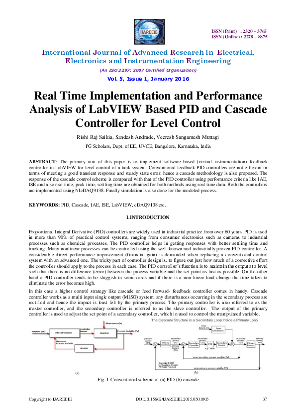 (PDF) Real Time Implementation and Performance Analysis of LabVIEW Based PID and Cascade ...
