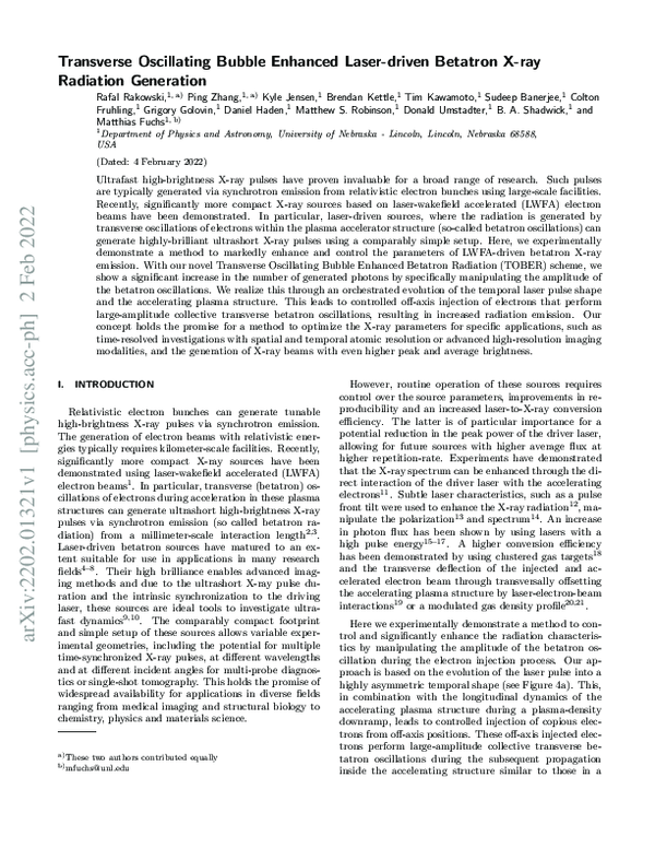 (PDF) Transverse Oscillating Bubble Enhanced Laser-driven Betatron X ...