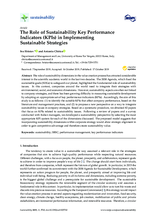 (PDF) The Role of Sustainability Key Performance Indicators (KPIs) in ...