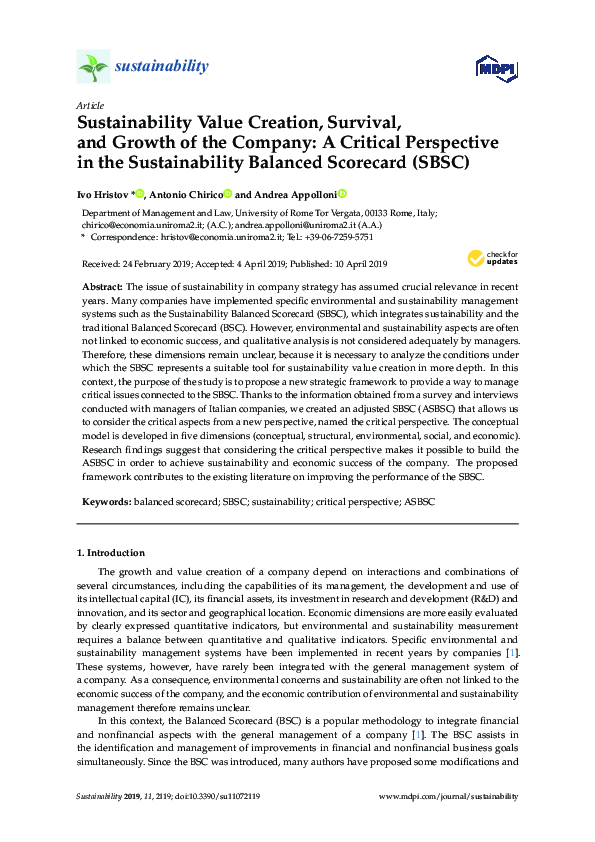 (PDF) Sustainability Value Creation, Survival, and Growth of the ...