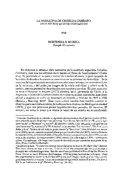 (PDF) La narrativa de Griselda Gambaro: Dios no nos quiere contentos