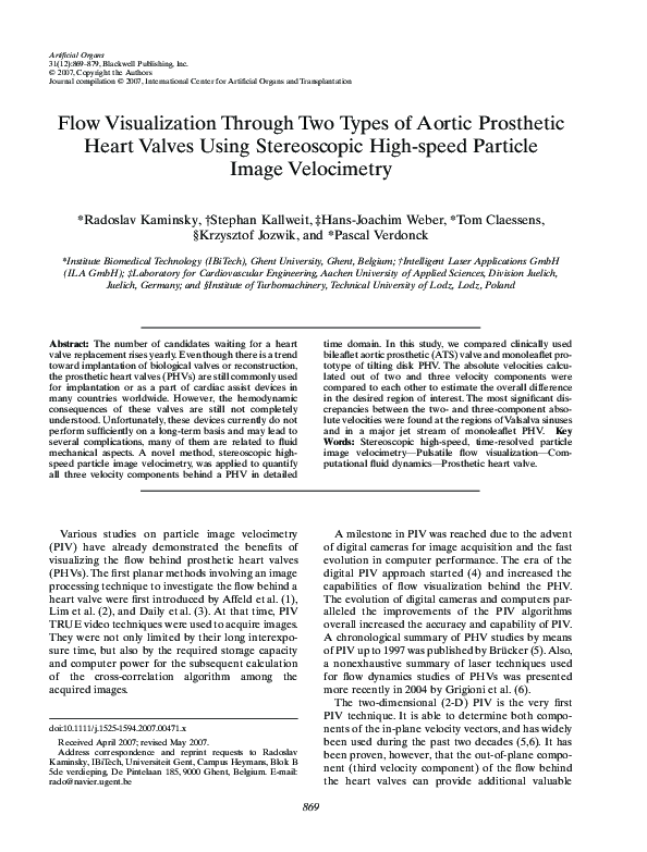 (PDF) Flow Visualization Through Two Types of Aortic Prosthetic Heart ...