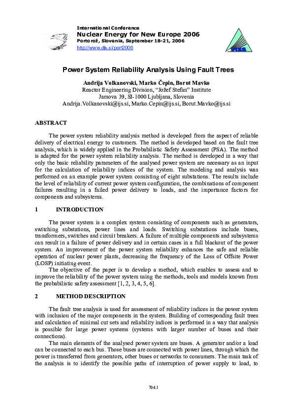 (PDF) Power System Reliability Analysis Using Fault Trees