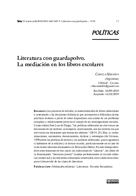 (PDF) Literatura con guardapolvo. La mediación en los libros escolares