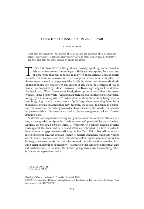(PDF) TRAGEDY: RECONSTRUCTION AND REPAIR - Introduction to Special ...