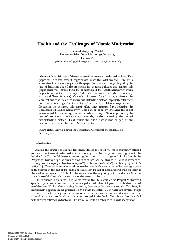 (PDF) Hadith and the Challenges of Islamic Moderation