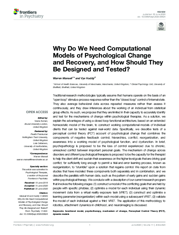 (PDF) Why Do We Need Computational Models of Psychological Change and ...