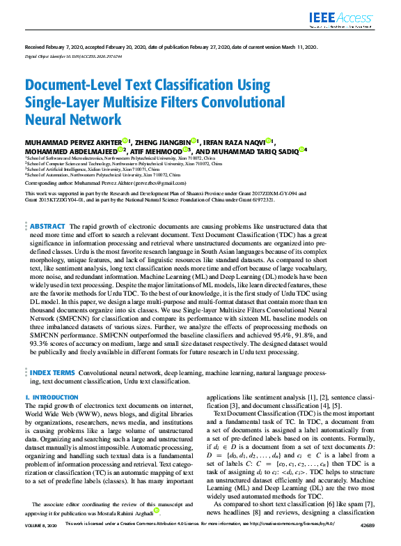 Pdf Document Level Text Classification Using Single Layer Multisize Filters Convolutional