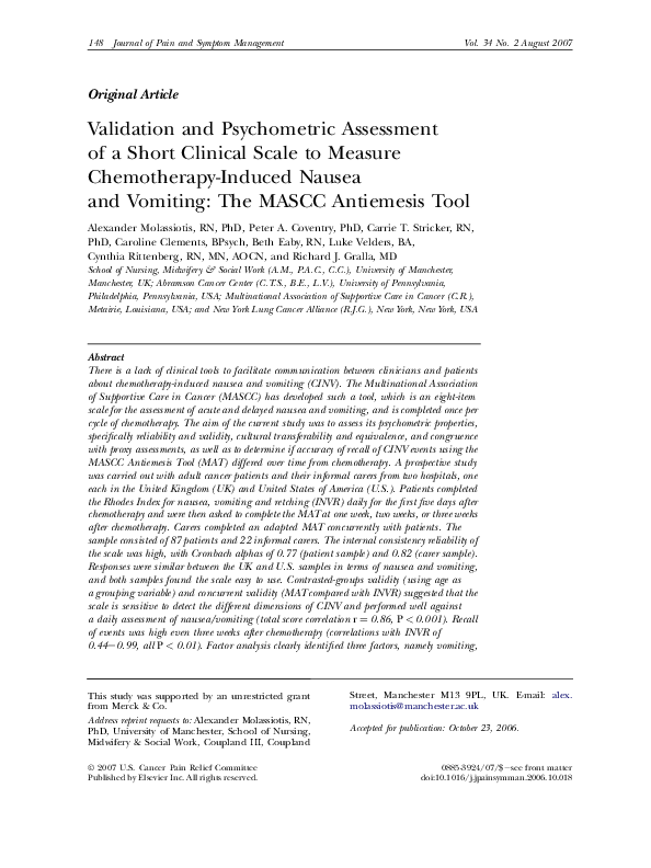 (PDF) Validation and Psychometric Assessment of a Short Clinical Scale ...