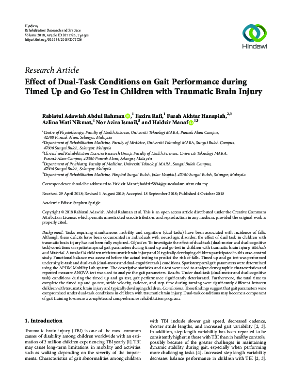 (PDF) Effect of Dual-Task Conditions on Gait Performance during Timed ...
