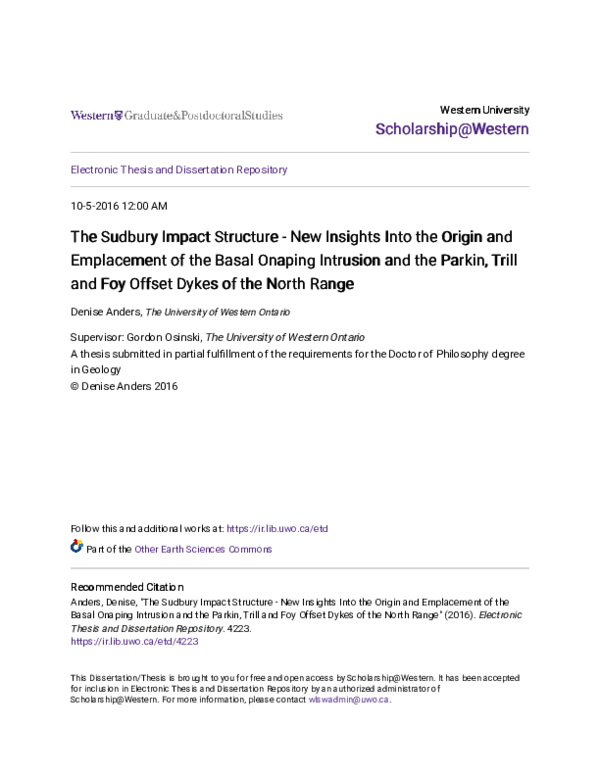 (PDF) The Sudbury Impact Structure - New Insights Into the Origin and ...