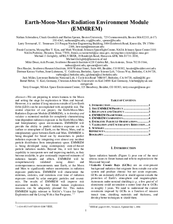 (PDF) Earth-Moon-Mars Radiation Environment Module (EMMREM