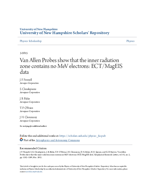 (PDF) Van Allen Probes show that the inner radiation zone contains no ...