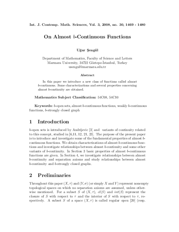 (PDF) On Almost b-Continuous Functions