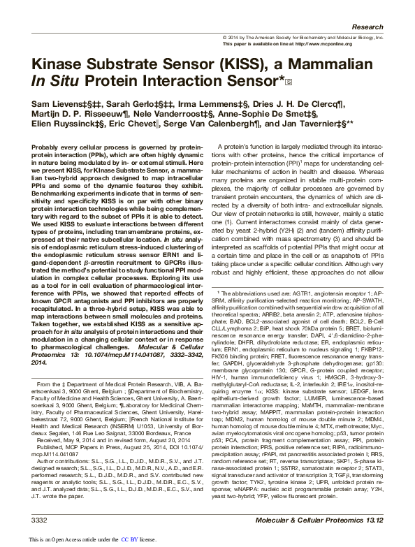 (PDF) Kinase Substrate Sensor (KISS), a mammalian in situ protein ...