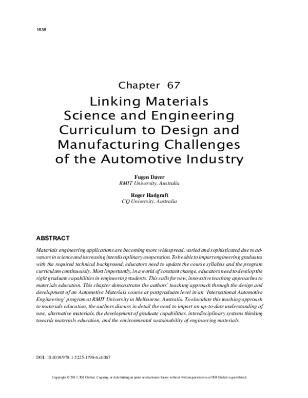 (PDF) Linking Materials Science and Engineering Curriculum to Design ...