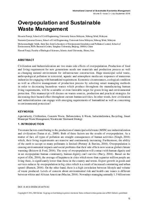 (PDF) Overpopulation and Sustainable Waste Management